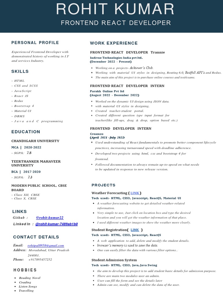 Rohit Kumar - Resume (Updated) | PDF | Java Script | Software Rohit Kumar - Resume (Updated) | PDF | Java Script | Software
