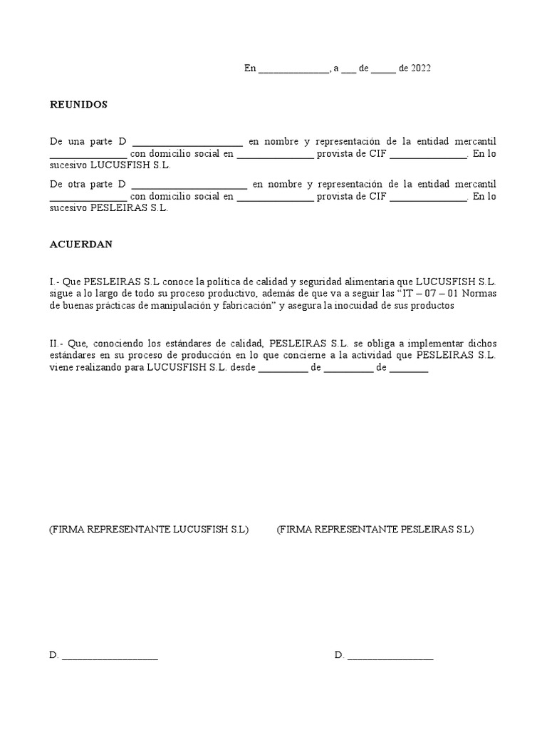 Modelo Acuerdo Contractual | PDF