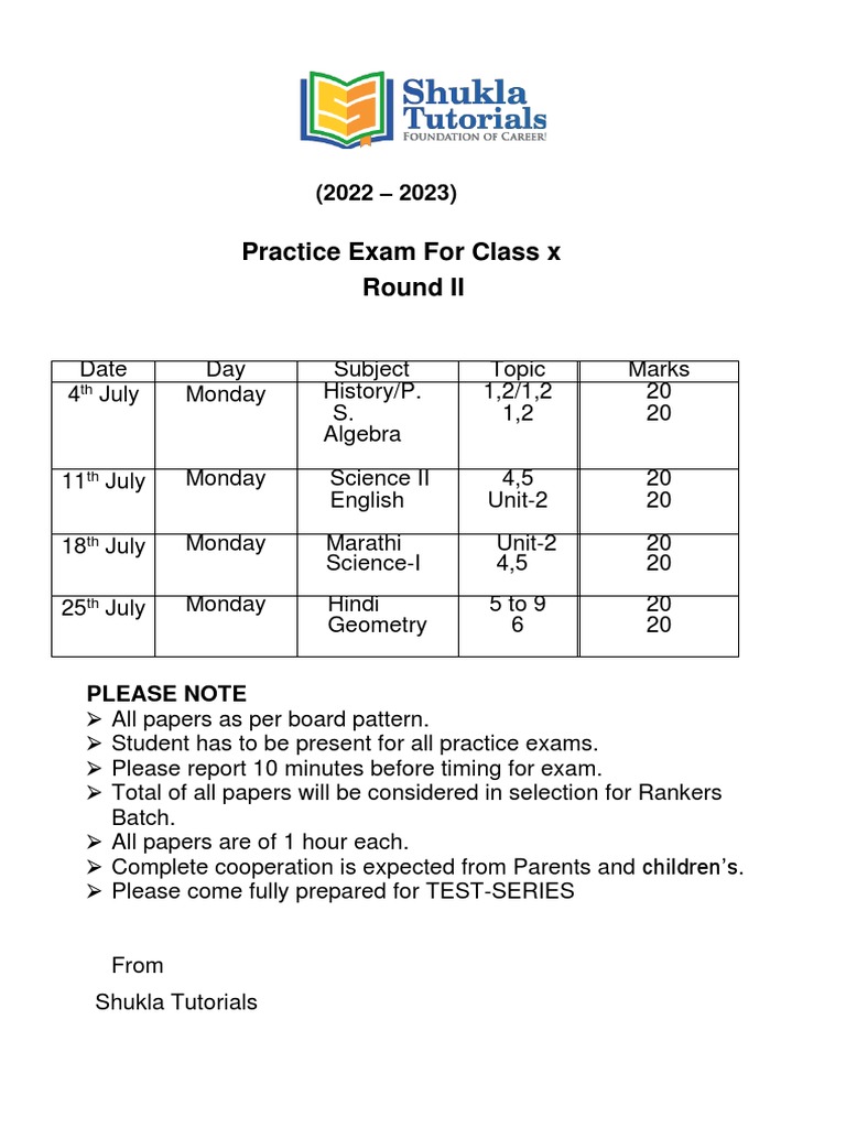 Practice Exam Round II - STD 10 PDF | PDF