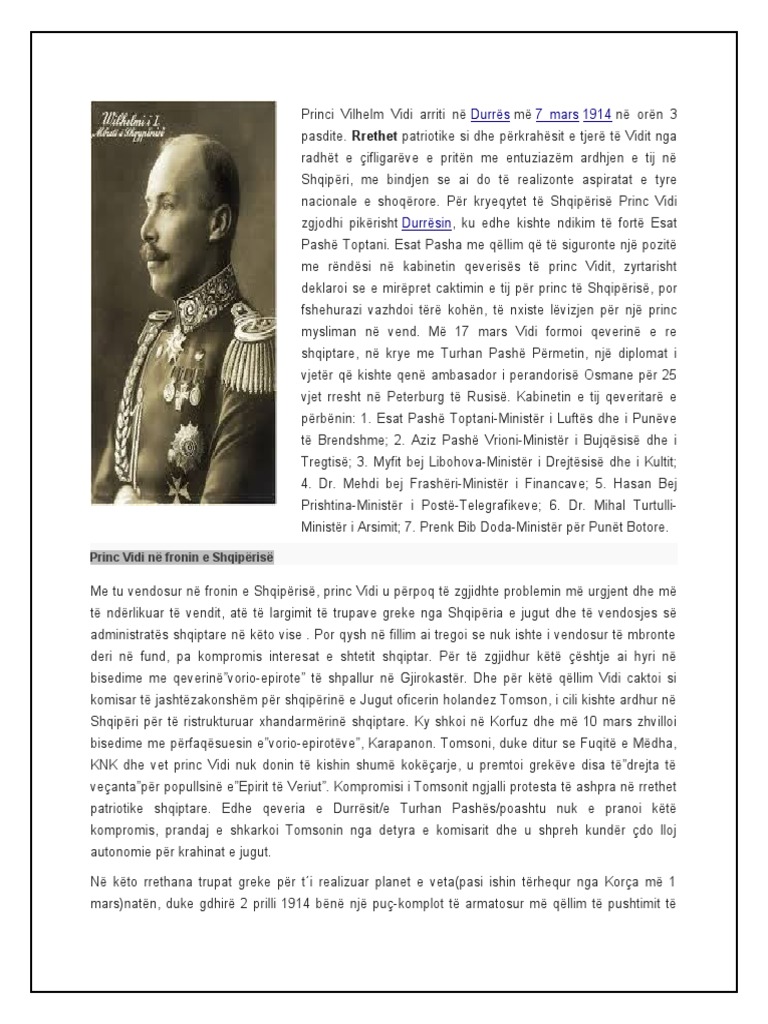 Princi Vilhelm Vidi Arriti Në | PDF