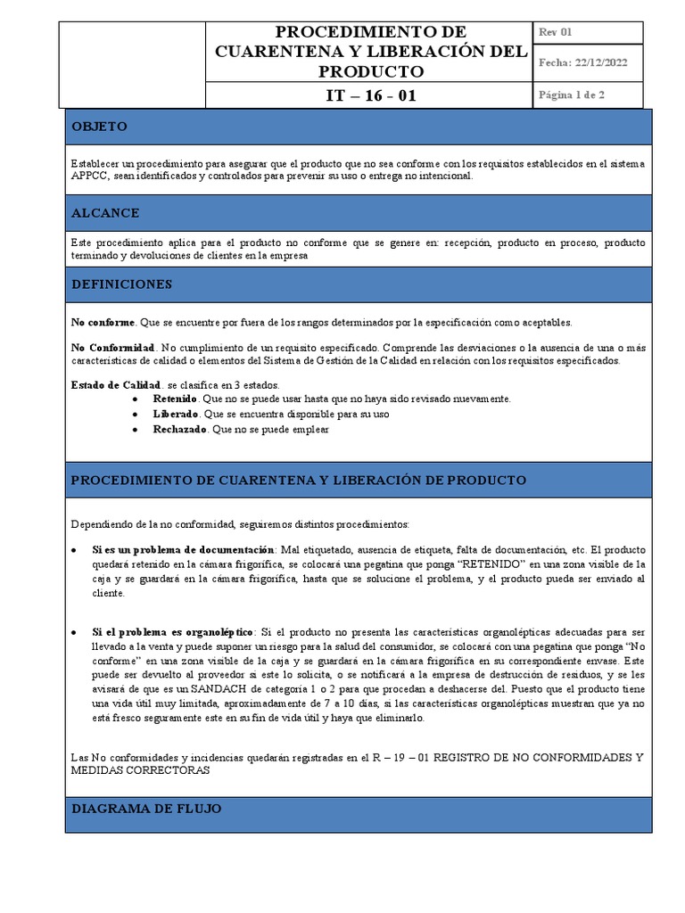 Procedimiento de Cuarentena y Liberación de Producto | PDF | Análisis ...