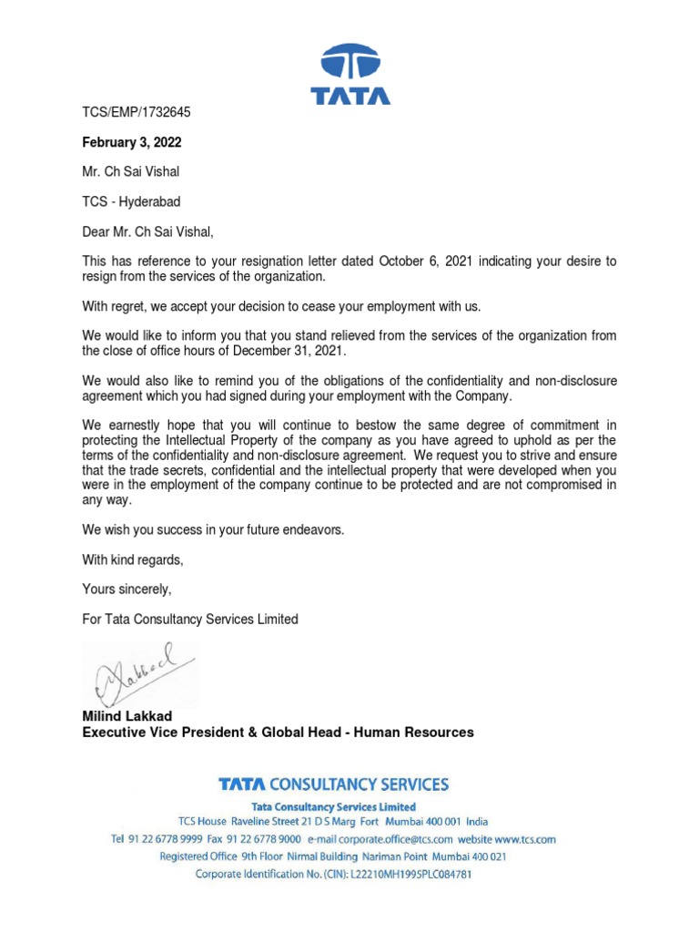 TCS-ReleaseLetter 1 | PDF