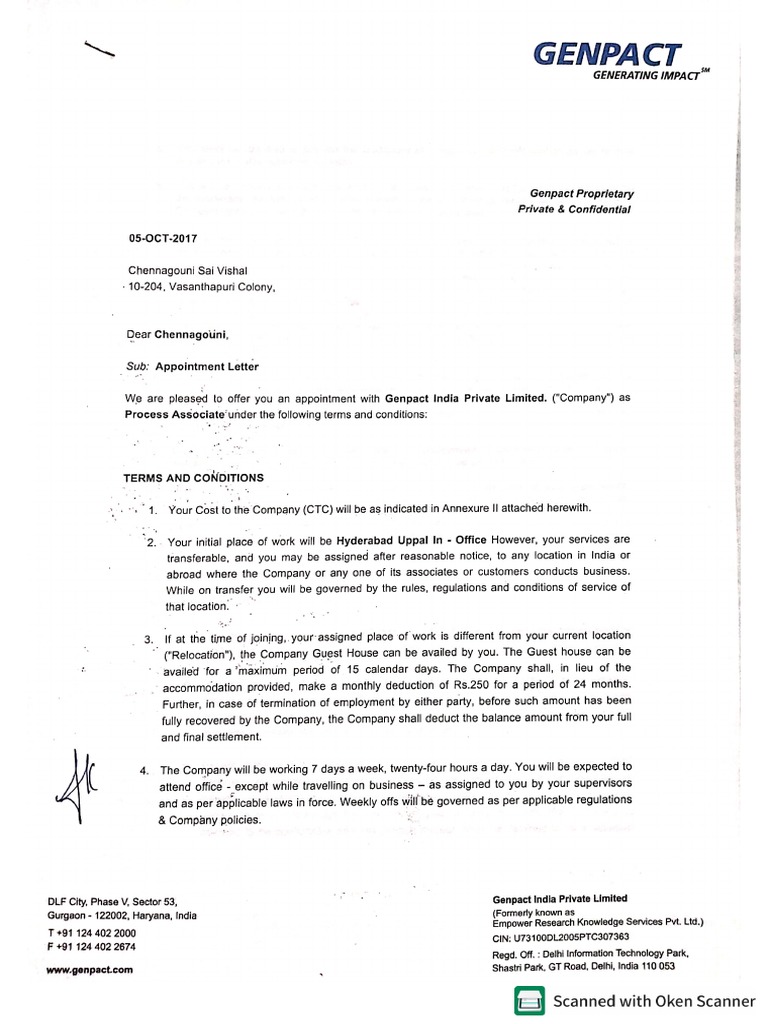 Genpact Offer Letter | PDF