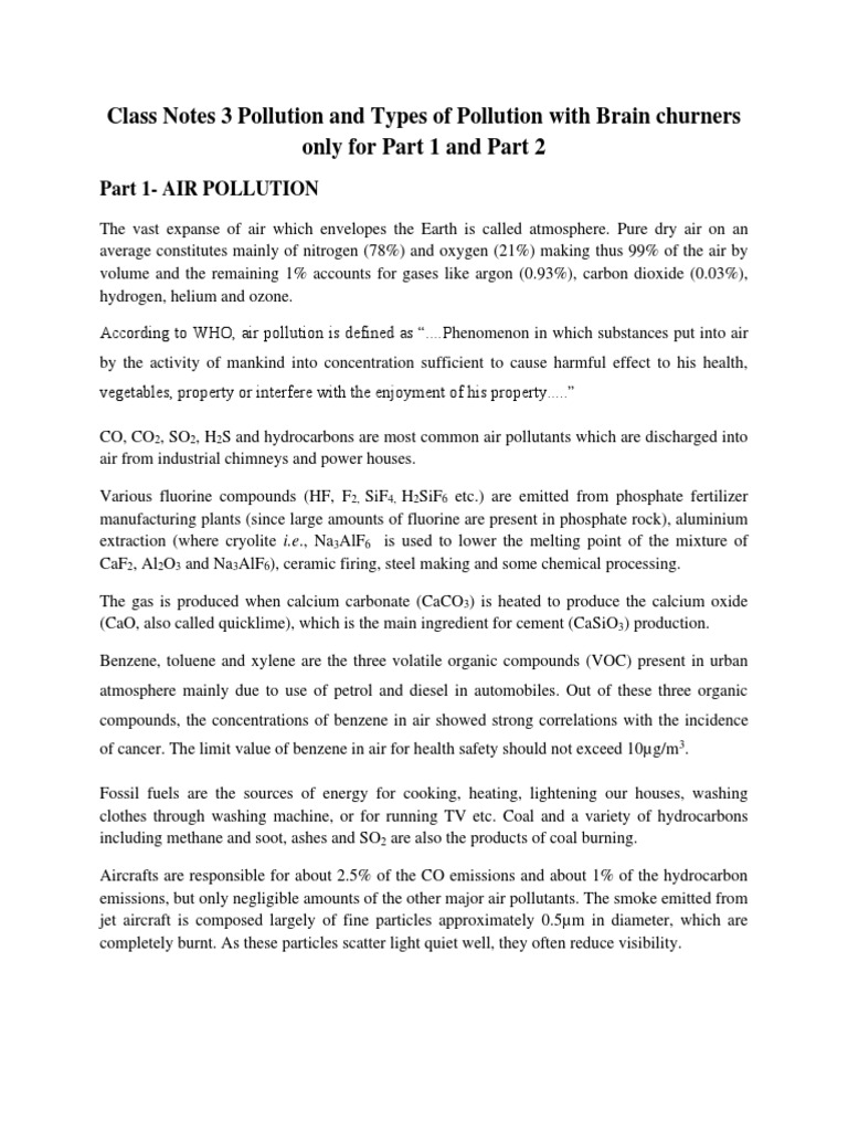 Class Note 3 Pollution and Types | PDF | Sewage Treatment | Atmosphere ...