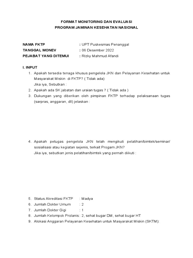 Format Monev JKN 2022 | PDF