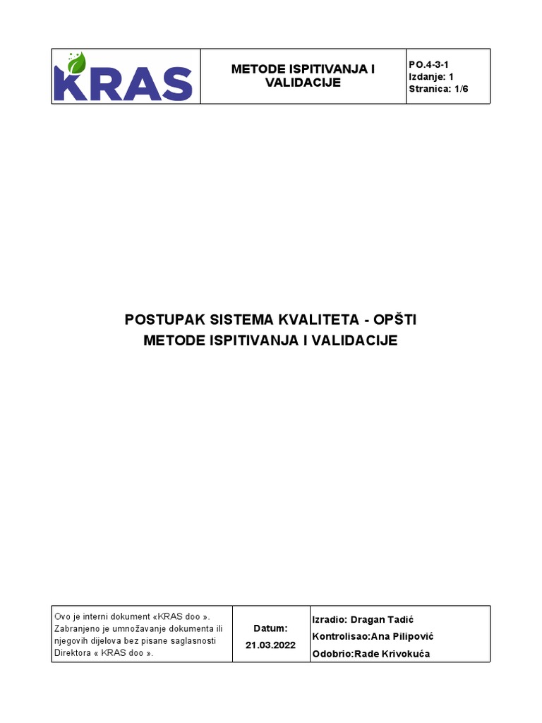 Po.4-3-1 Metode Ispitivanja I Validacije | PDF