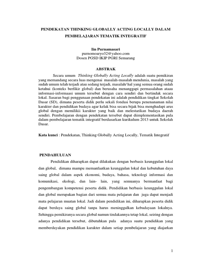 Pendekatan Thinking Globally Acting Locally | PDF | Karier & Perkembangan
