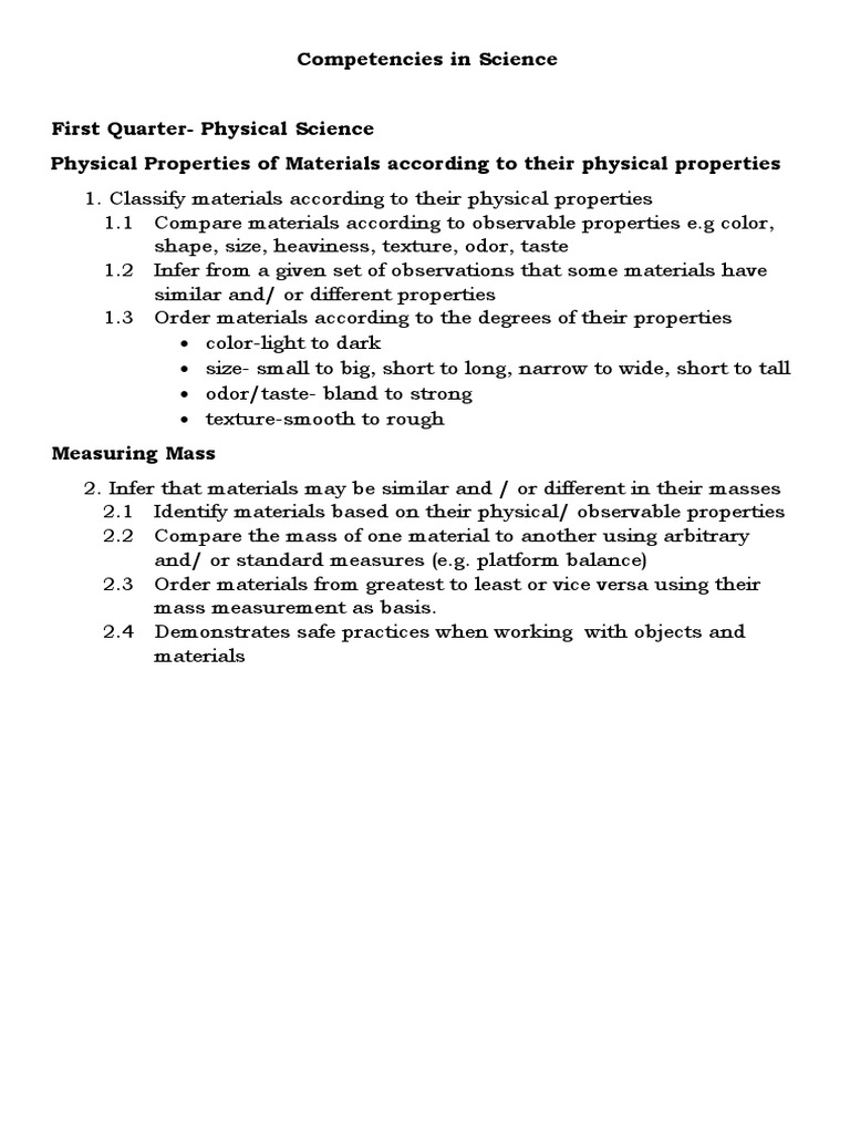 Science Competencies For Grade 1 | PDF | English Language | Word