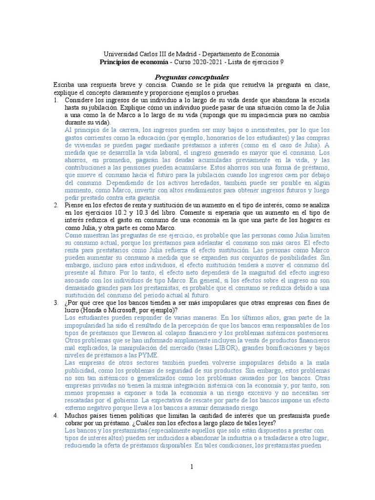 Principles - ProblemSet9 Sol 20-21 v2 Esp | PDF | Bancos | Interés