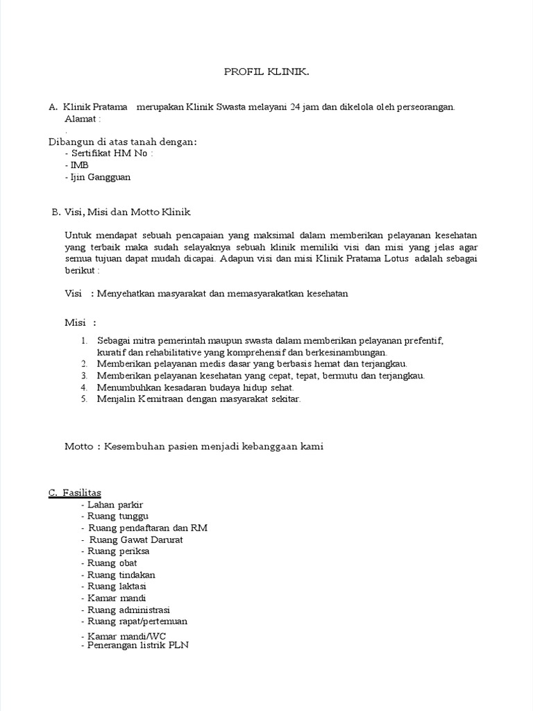 Contoh Profil Klinik Pratama Pdf Pdf