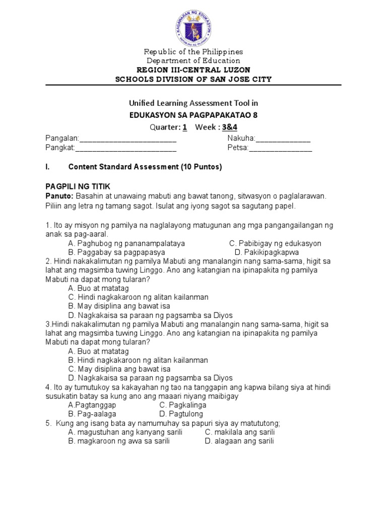 EsP8 ULAT WEEK3&4 | PDF
