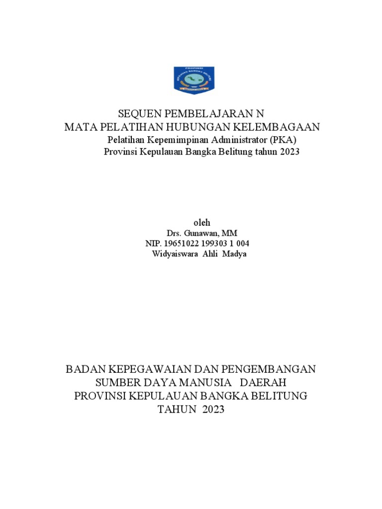 Sekuen Pembelajaran Mata Pelatihan Hubungan Kelembagaan Gunawan | PDF | Karier & Perkembangan ...