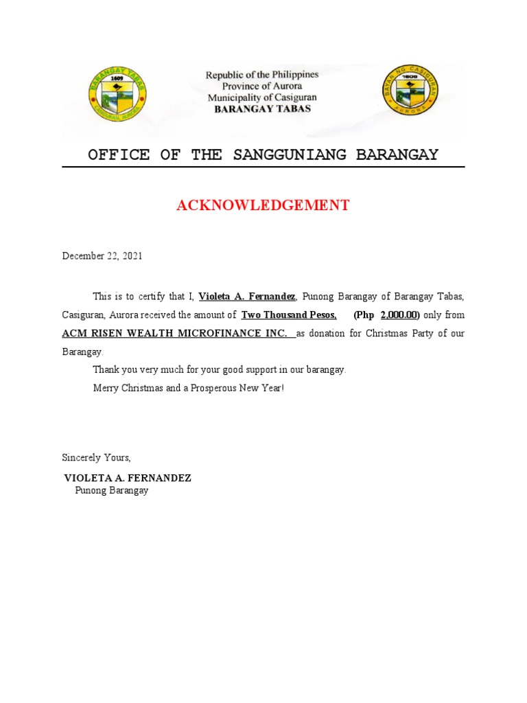 Acknowledgement Receipt | PDF