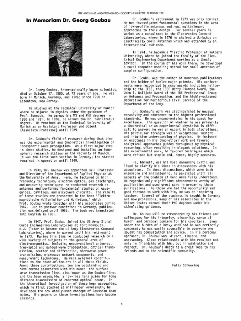 Goubau - 1981 - in Memoriam Dr. George Goubau | PDF | Waveguide | Radio ...