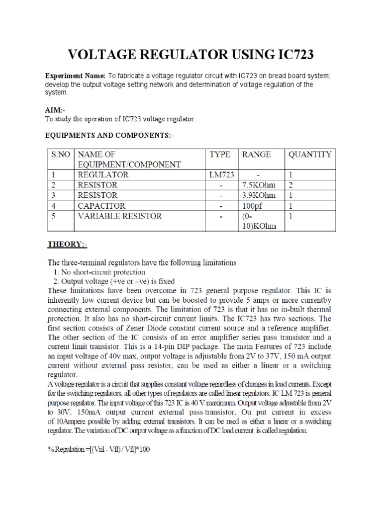 Voltage Regulator Using Ic723 | PDF