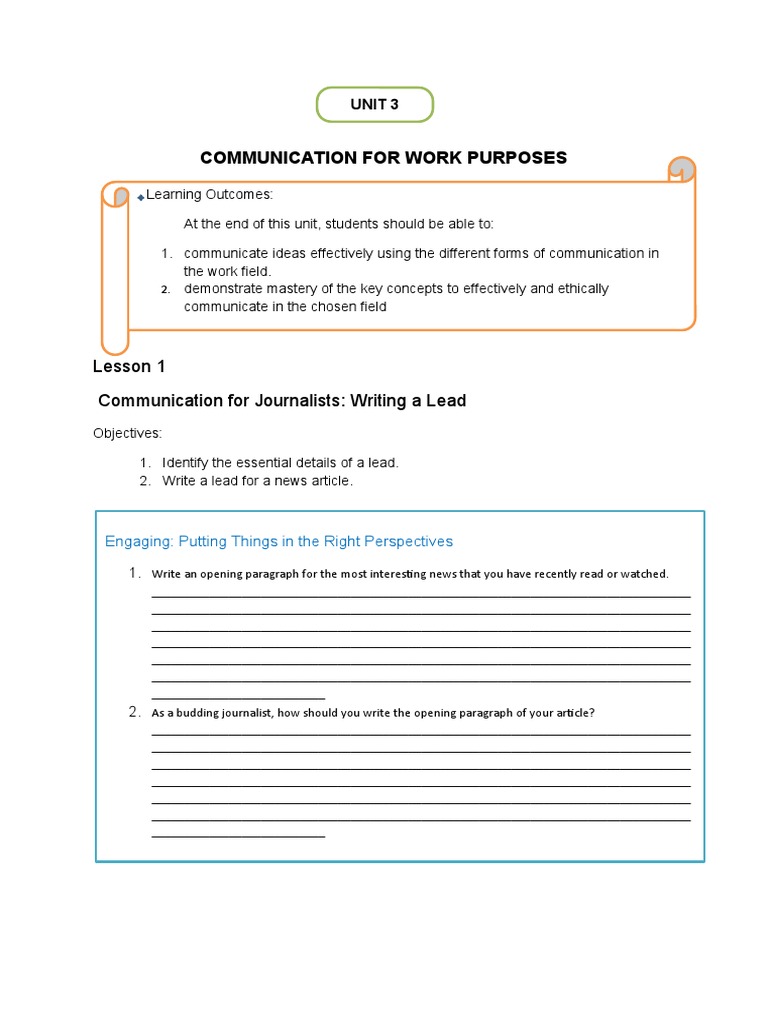 Unit 3 - Communication For Work Purposes | PDF | News | Communication
