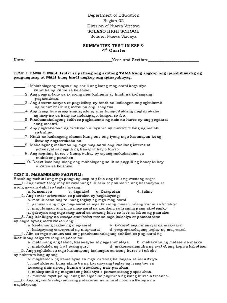 Summative Test Module 15 | PDF
