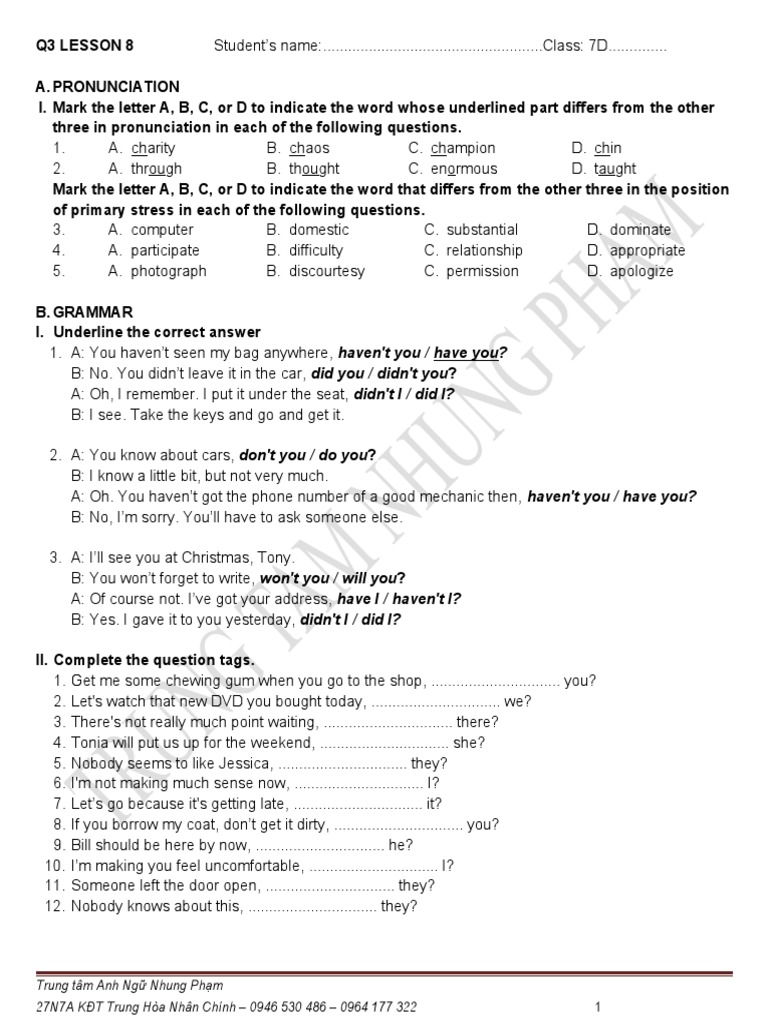 Trung Tâm Anh NG Nhung PH M 27N7A KĐT Trung Hòa Nhân Chính - 0946 530 486 - 0964 177 322 | PDF ...