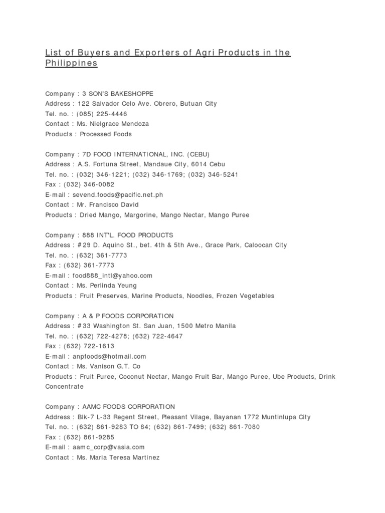 Dokumen - Tips List of Buyers and Exporters of Agri Products in The ...