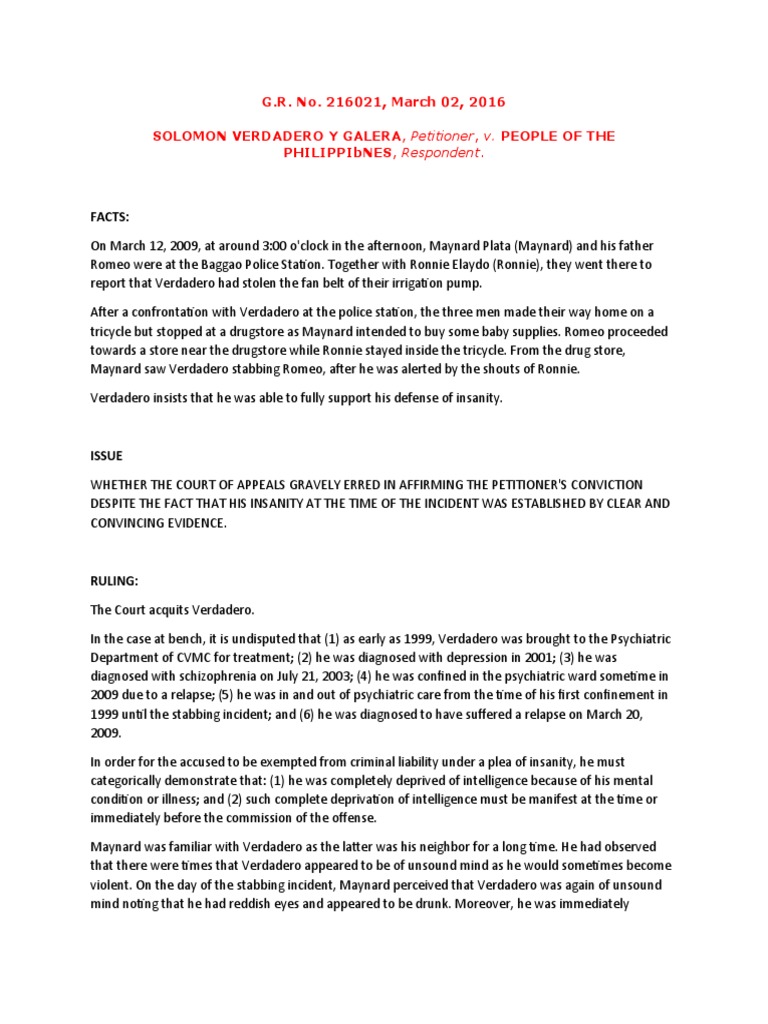 Exempting Circumstance Case Digests | PDF | Insanity Defense | Burden ...