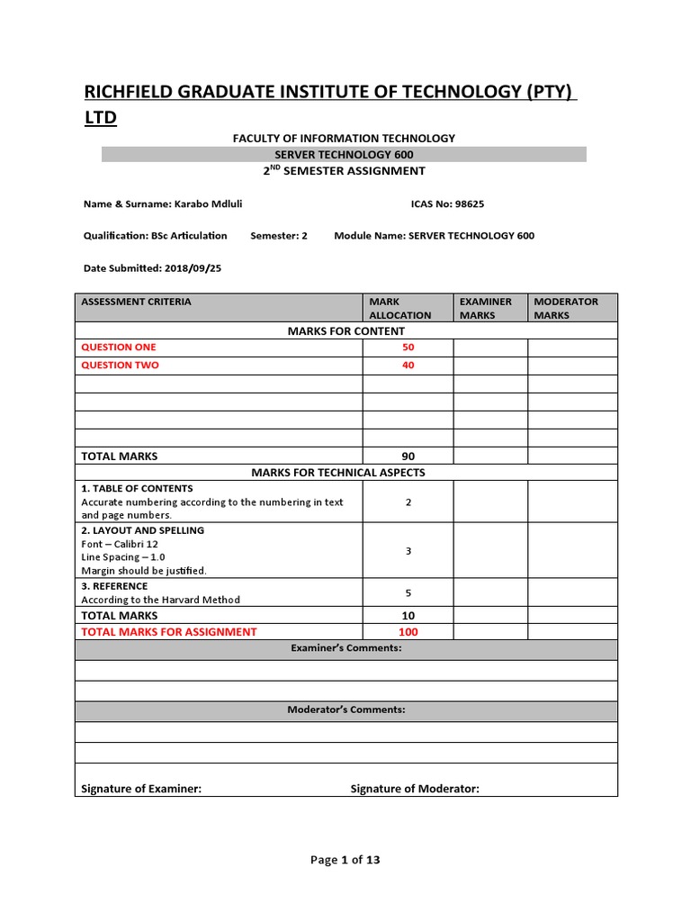 Server Technology 600 Assignment | PDF | Client–Server Model | Peer To Peer