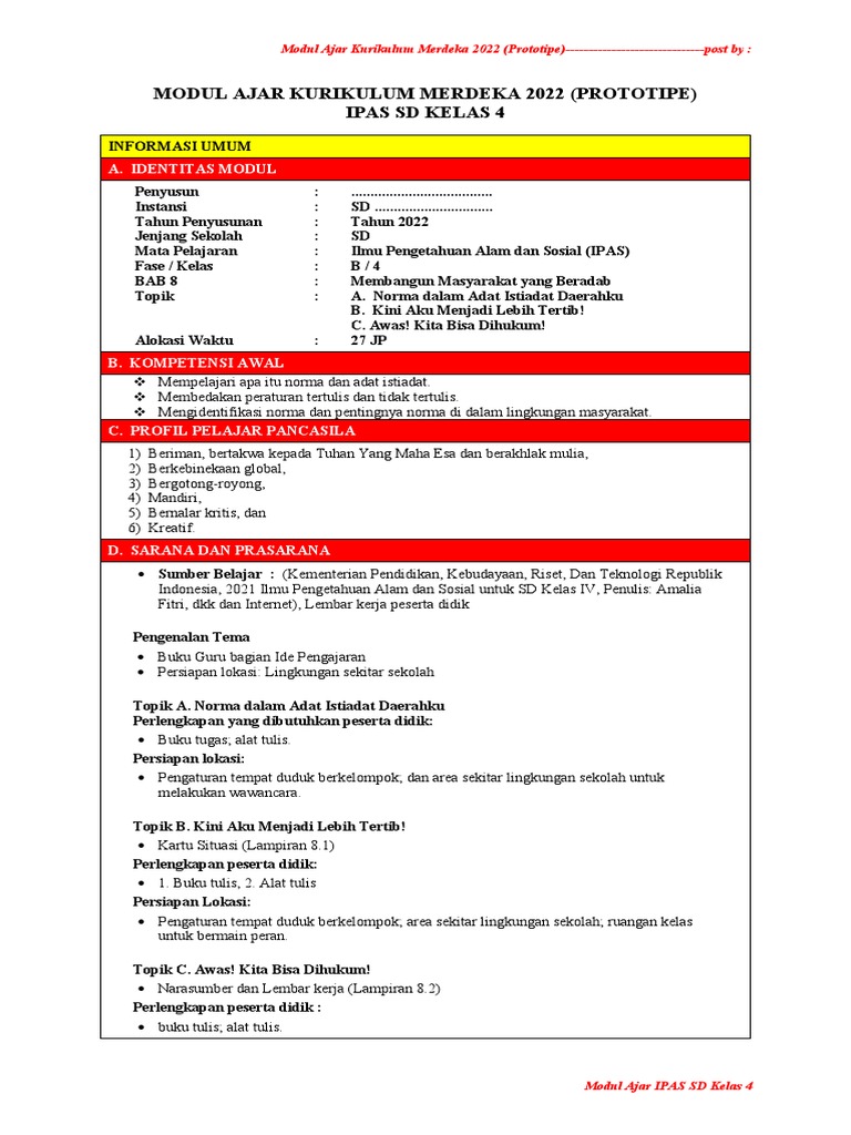 Modul Ajar IPAS SD Kelas 4 2022 | PDF | Seni