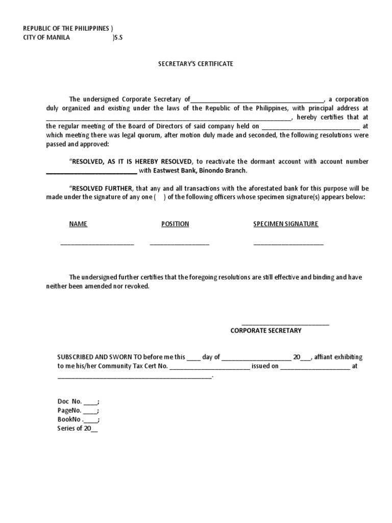 Sec Cert (Activation of Dormant and Closing of Account) | PDF