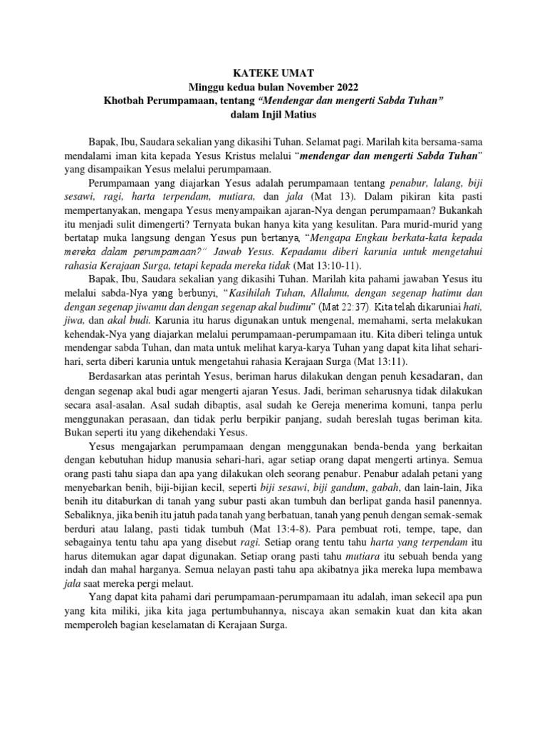Katekese Umat Minggu Ke-2 November 2022-1 | PDF