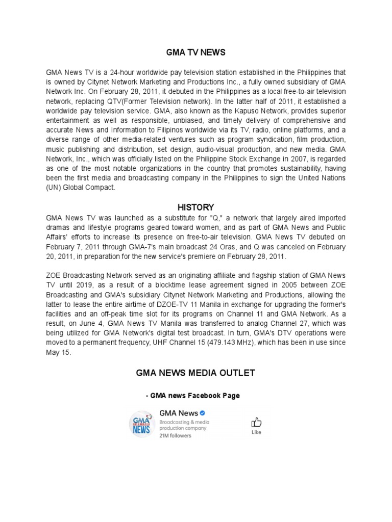 Gma TV News | PDF | Mass Media | Television