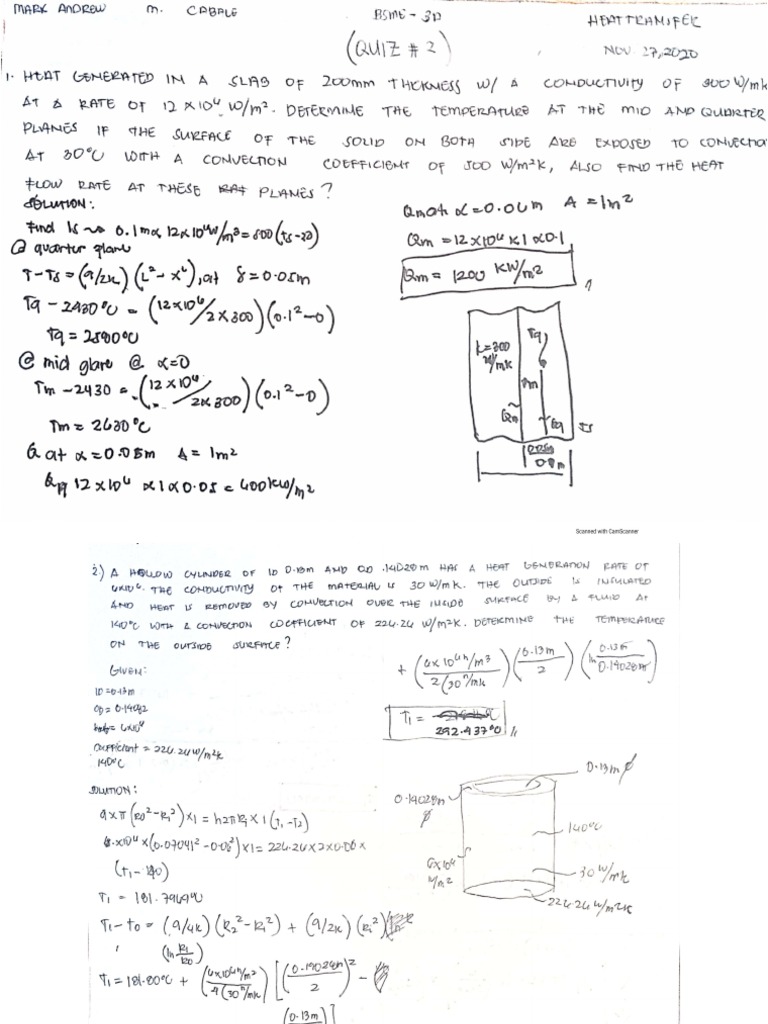 Heat Transfer (Quiz #2) | PDF