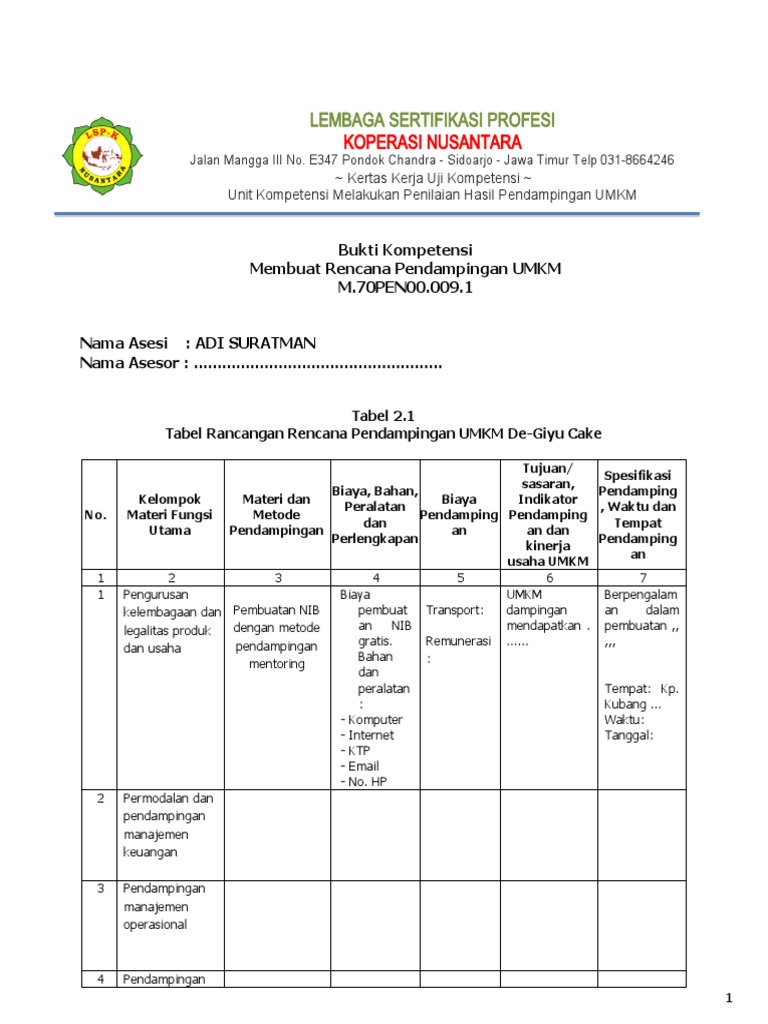 Membuat Rencana Pendampingan UMKM | PDF