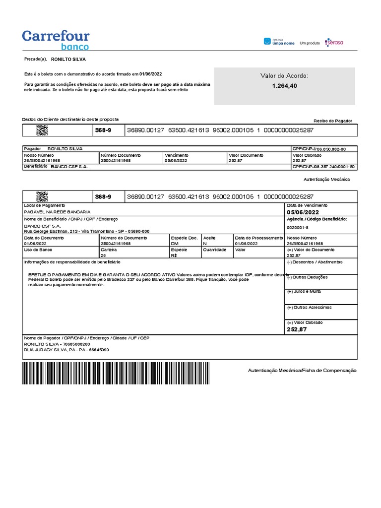 Boleto Carrefour | PDF | Serviços financeiros | Bancos