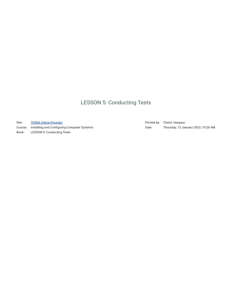 LESSON 5 - Conducting Tests | PDF | Hard Disk Drive | Computer File
