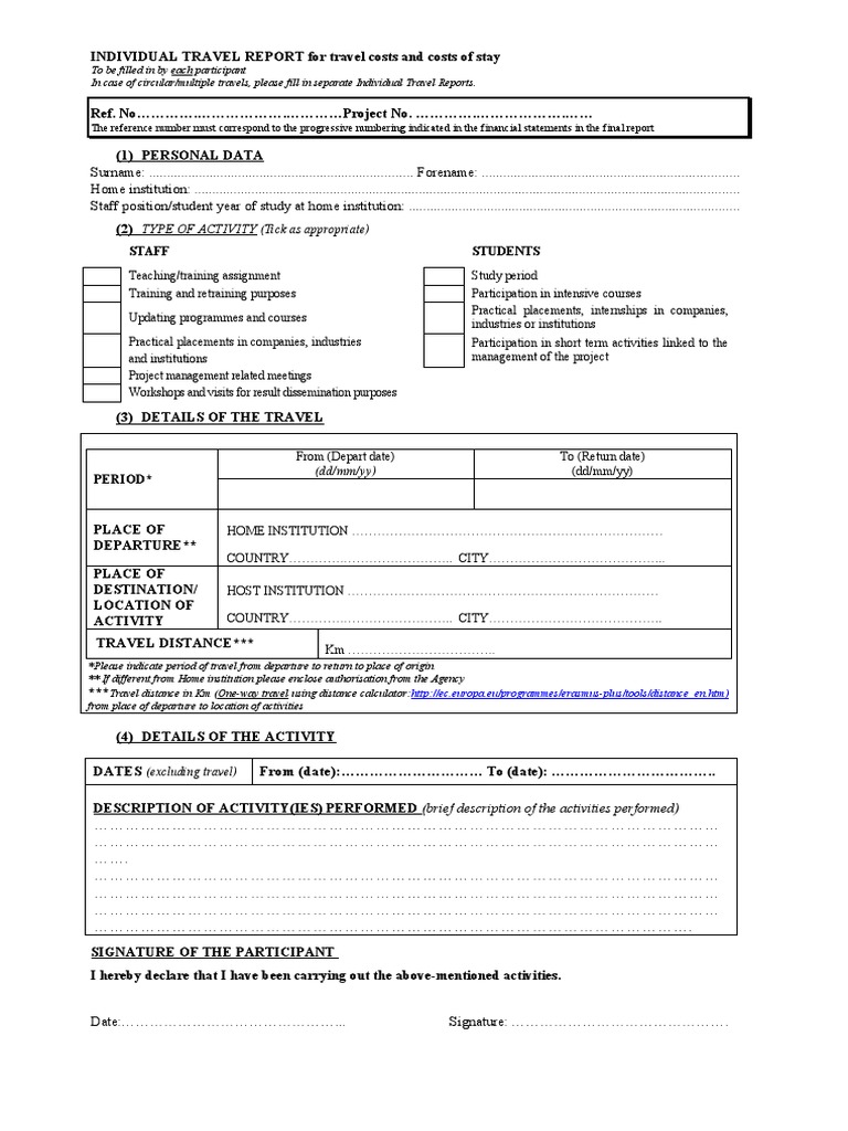 Individual Travel Report EACEA Template | PDF