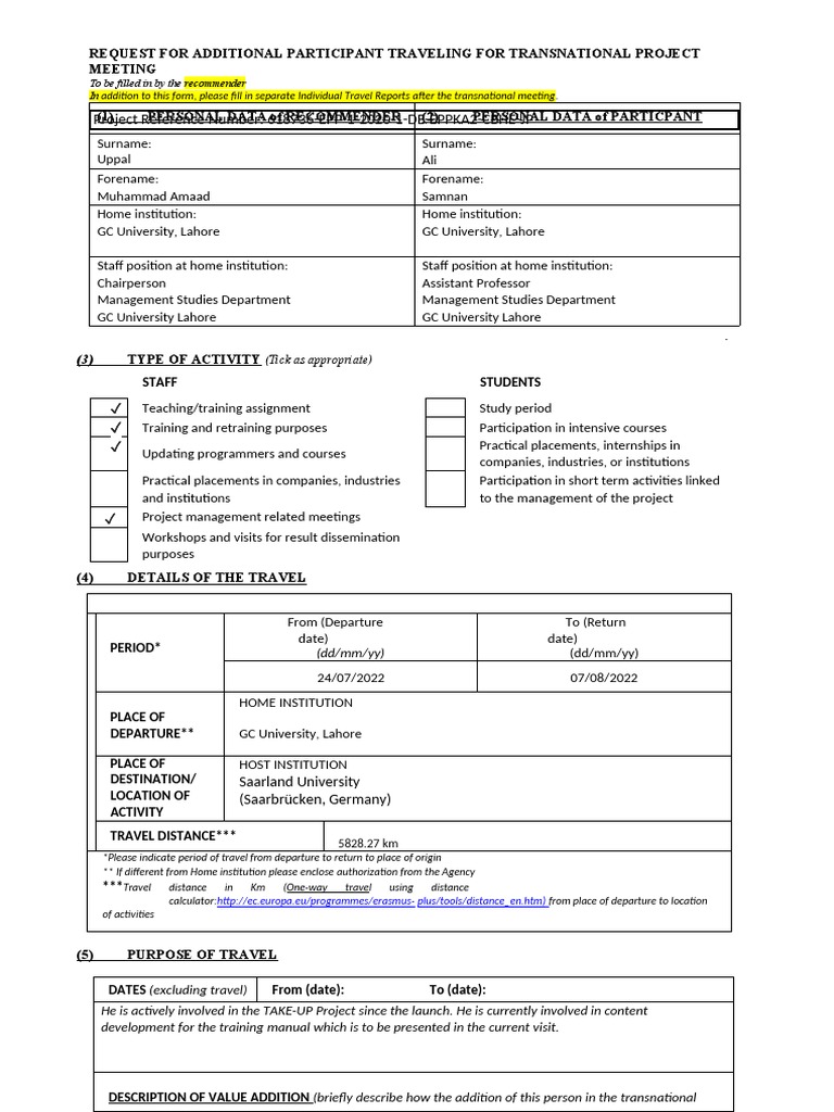 Auxiliary Travel Request Form | PDF