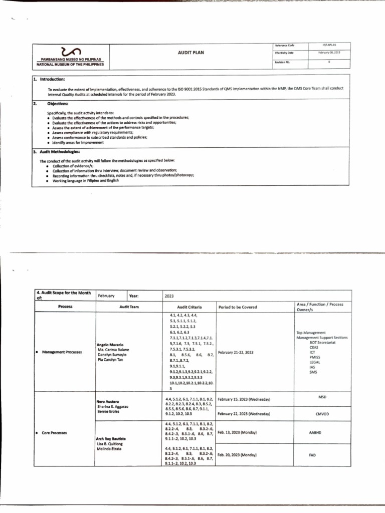 Internal Quality Audit Schedule | PDF | Audit | Quality Management System