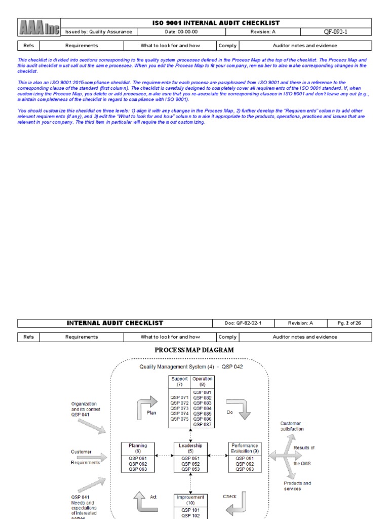 QPPF 092 1 - InternalAuditChecklis | PDF | Quality Management System | Iso 9000