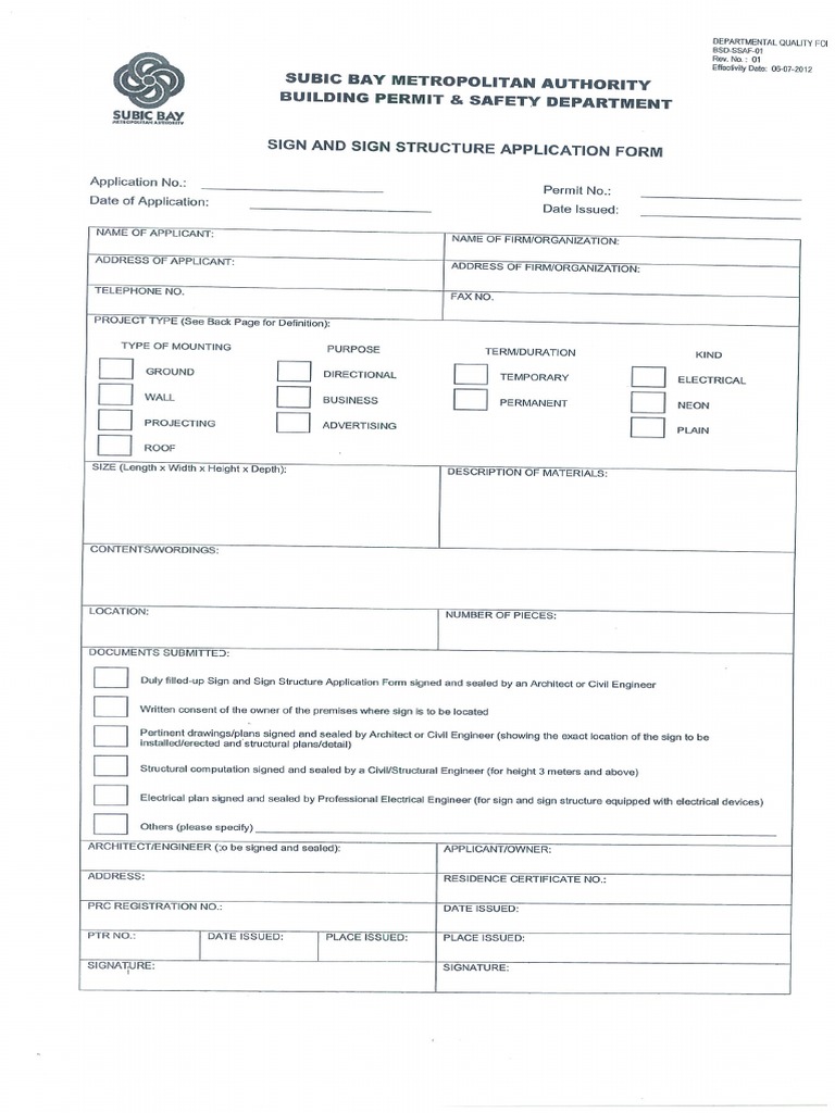 Sign and Sign Structure Application Form | PDF