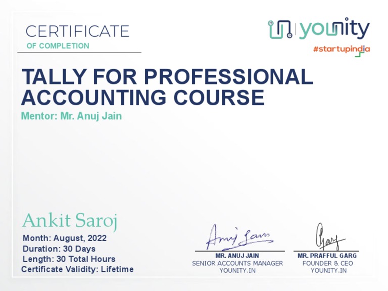 Tally Completion Certificate | PDF