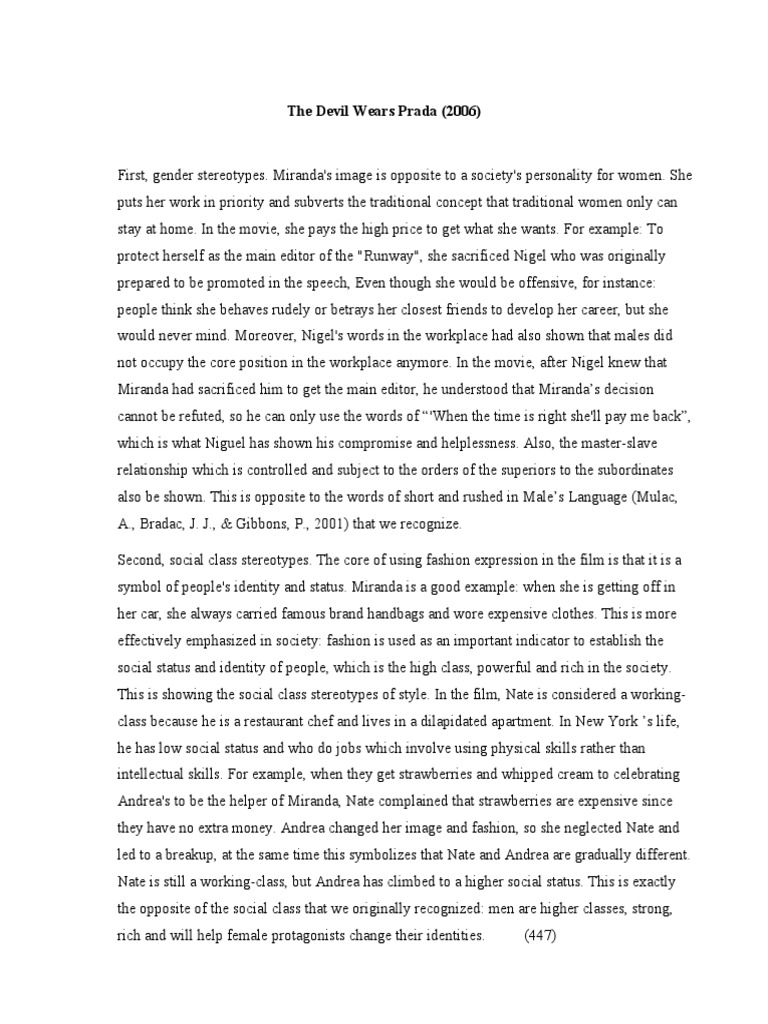 Feminist Analysis of The Devil Wears Prada | PDF | Femininity | Stereotypes