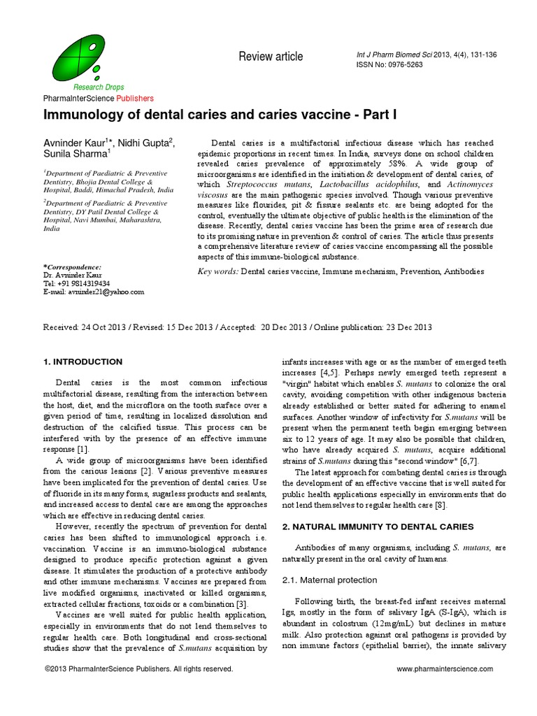 Immunology of Dental Caries and Caries Vaccine - Part I | PDF ...