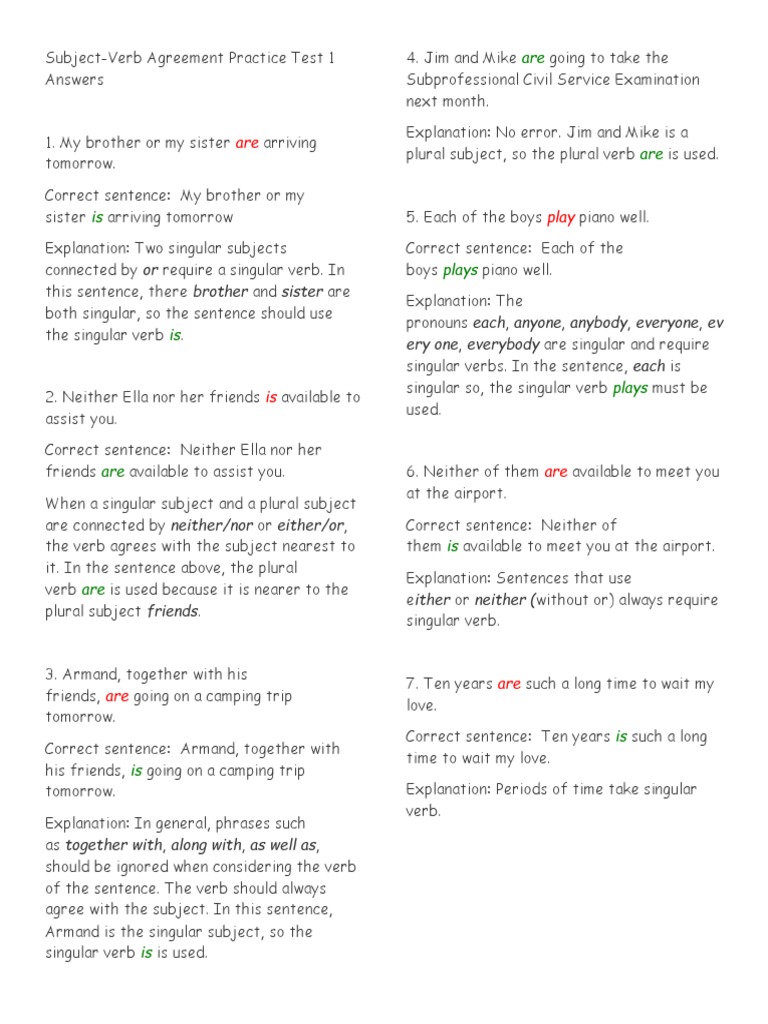 Subject-Verb Agreement Rules Explained | PDF | Grammatical Number | Verb