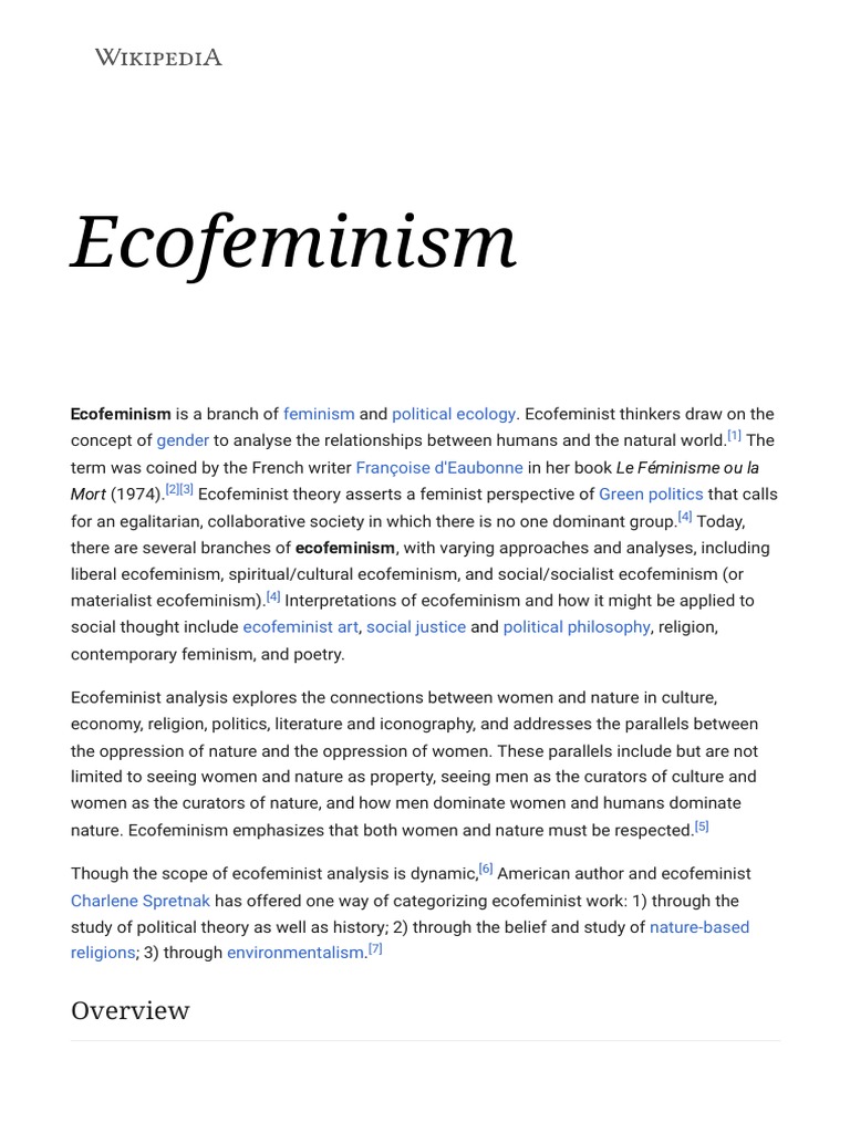 Ecofeminism - Wikipedia | PDF | Ecofeminism | Critical Theory