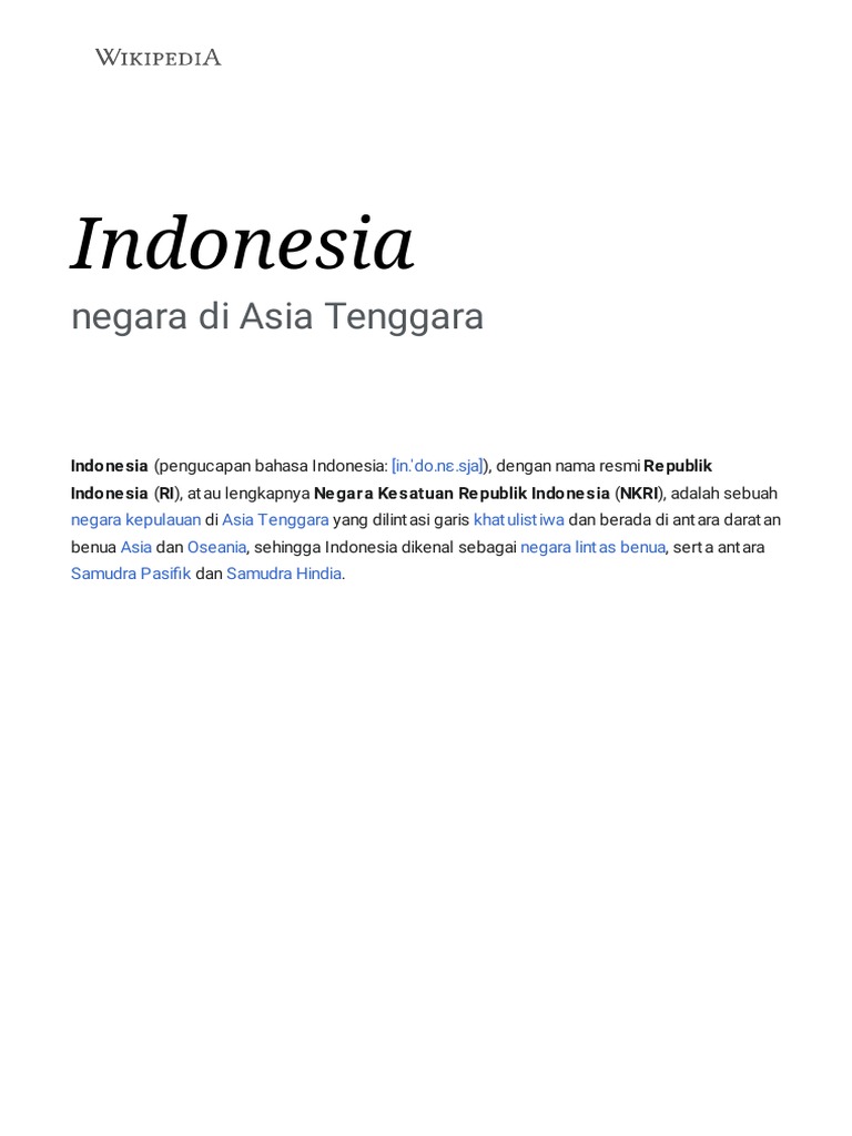 Indonesia - Wikipedia Bahasa Indonesia, Ensiklopedia Bebas | PDF