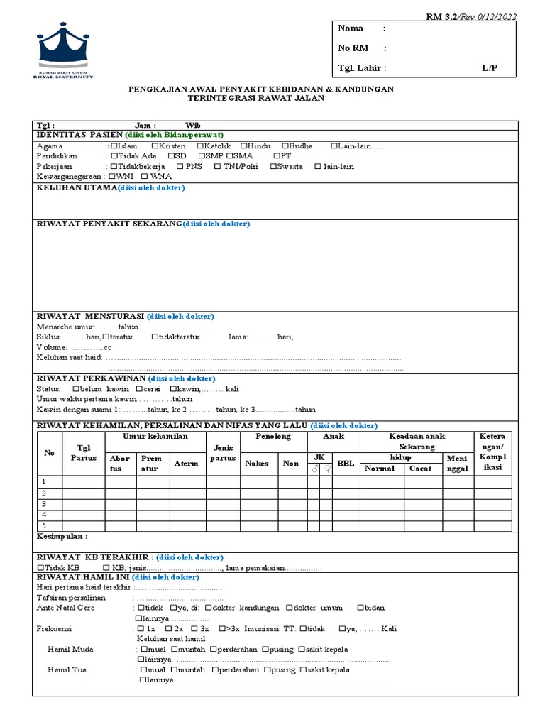 RM 3.2 Form Kebidanan Rawat Jalan | PDF