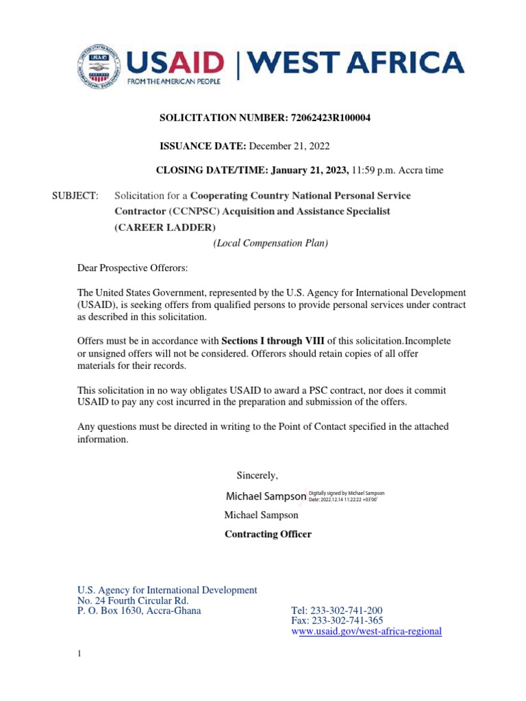 Solicitation Acquisition and Assistance Specialist Cameroon | PDF ...