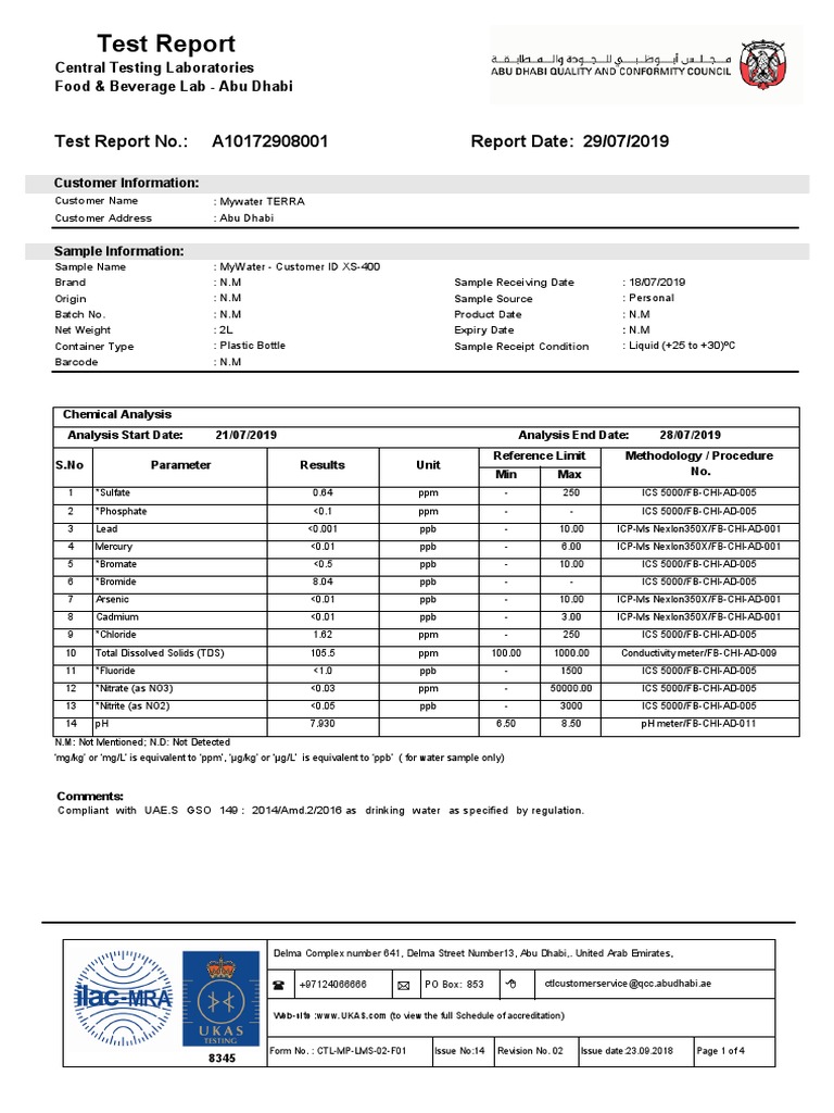 Abu Dhabi Lab - Certification | PDF | Nitrate | Physical Sciences