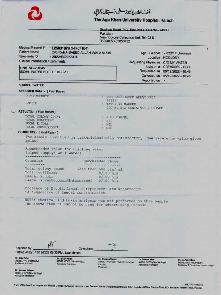 Agha Khan Lab December-2022 | PDF