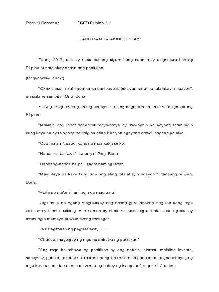 Rechiel BarcenasBSED Filipino 2 | PDF