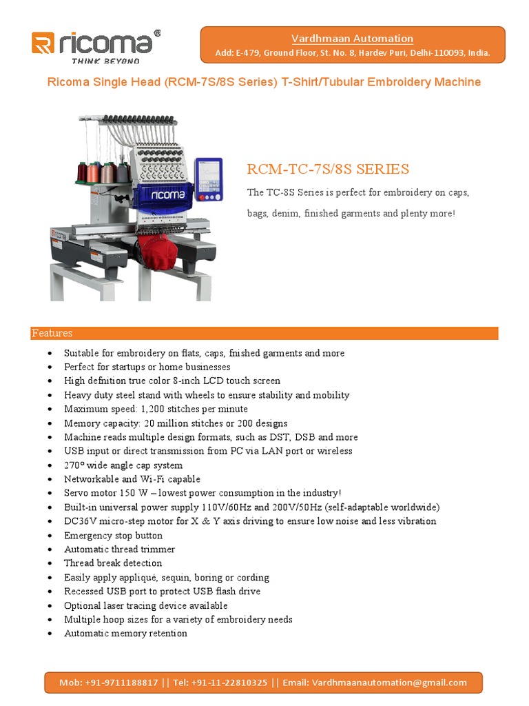 Ricoma RCM 1501 TC 7s 8s Embroidery Machine | PDF | Embroidery ...